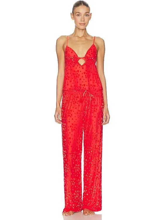 SKIMS Sheer Velvet Burnout Cami & Pant Set - Ruby Contrast