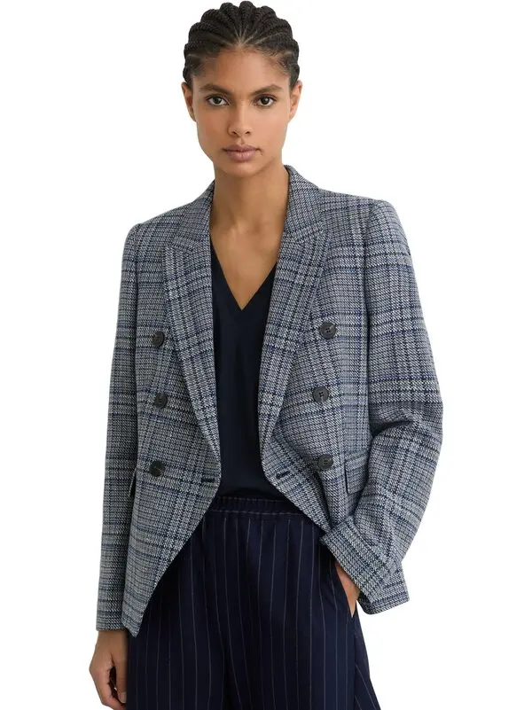 REISS Larissa Cotton-linen Check Blazer - Navy Check