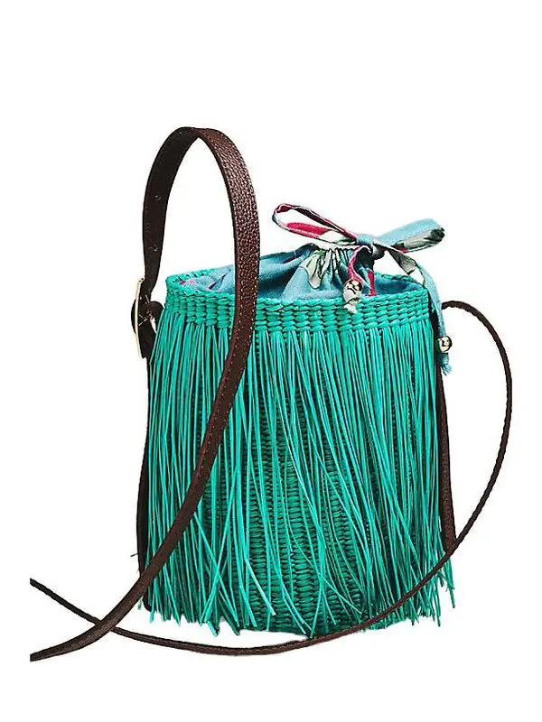 SENSI STUDIO Mini Frayed Crossbody Bucket Strap - Green