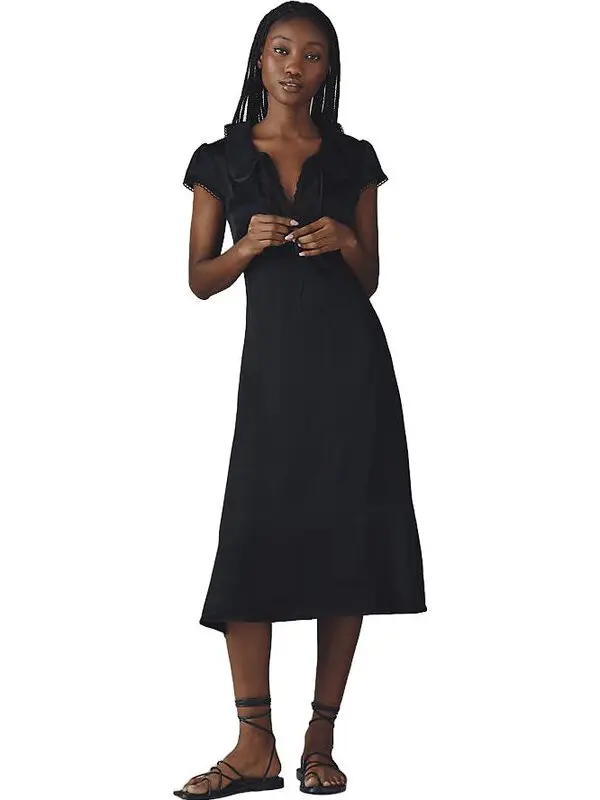Anthropologie Collared Short-sleeve Midi Dress - Black