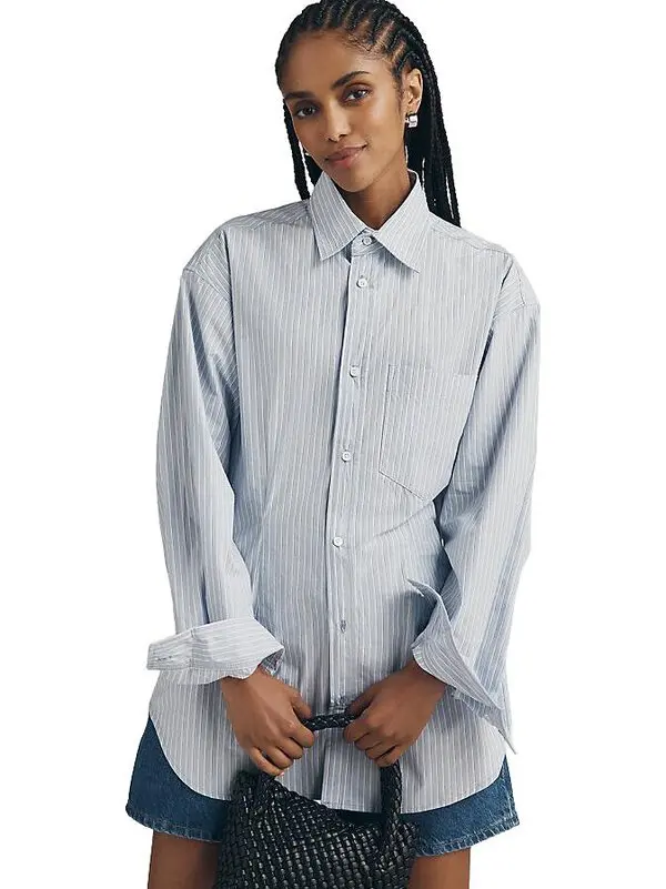 AGOLDE Organic Cotton Cinch Buttondown Shirt - Blue Stripe