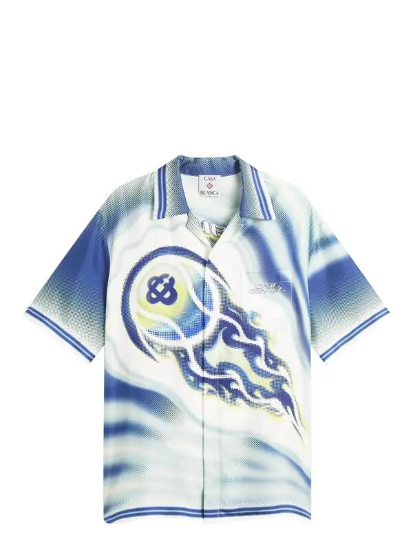 Casablanca Flaming Tennis Ball Cuban Collar Shirt - Blue