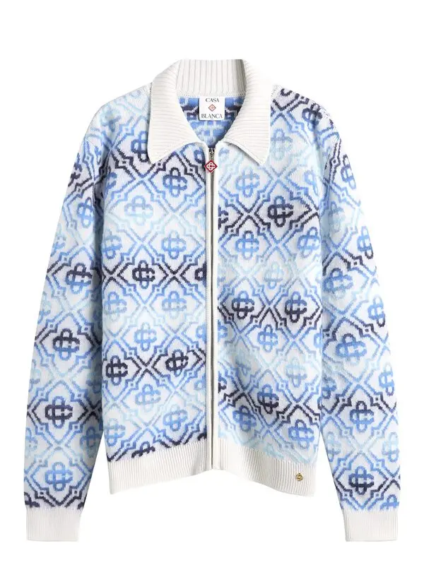Casablanca Space Dye Monogram Zip Up - Blue