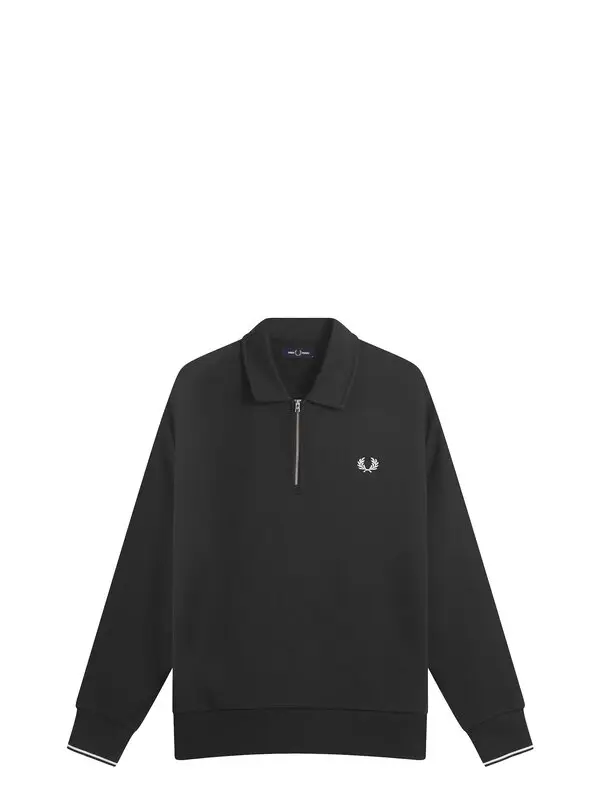 Fred Perry Half Zip Collared Sweatshirt - Black