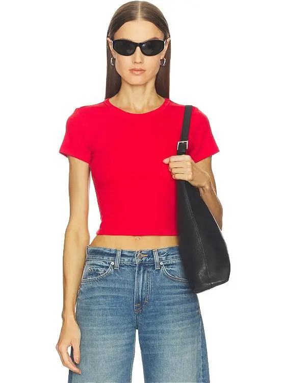 GRLFRND Ribbed Cropped Crewneck Tee - Red