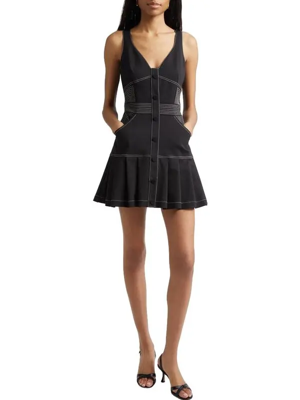 Ramy Brook Olana Topstitch Cotton-blend Mini Dress - Black