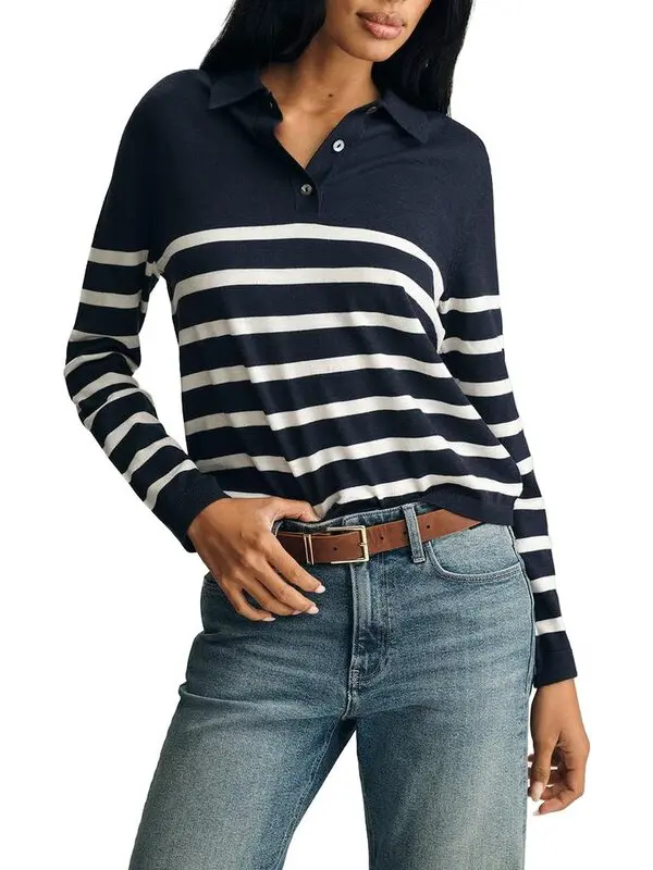 MAVI Striped Wool Polo Sweater - Navy Blazer Stripe