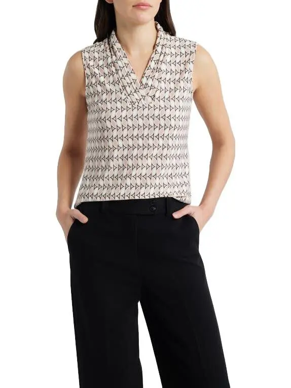 Anne Klein Geometric Print Sleeveless Top - White Dove Multi