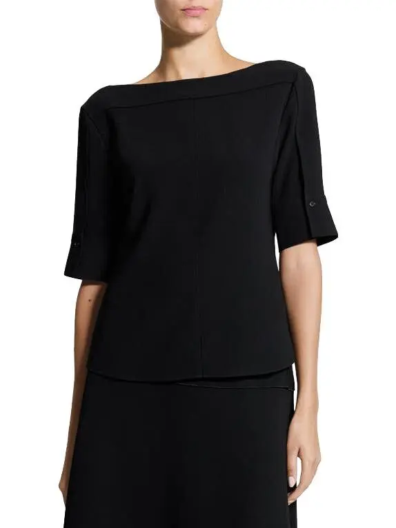 Theory Elbow Sleeve Boat Neck Top - Black