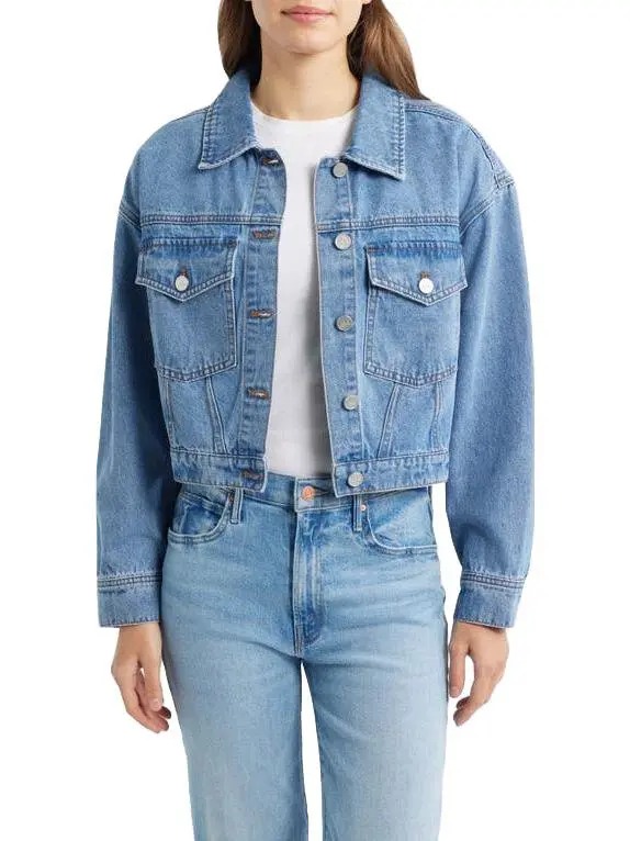 CITY BLUES Patch Pocket Crop Denim Jacket - Vintage Wash