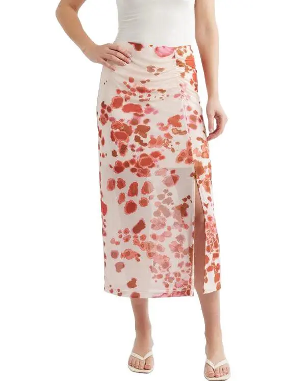 CITY BLUES Ruched Floral Midi Skirt - Pink/red