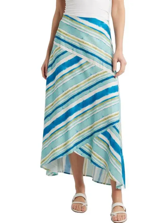 CITY BLUES Spliced Striped Maxi Skirt - Pear/cadet Blue