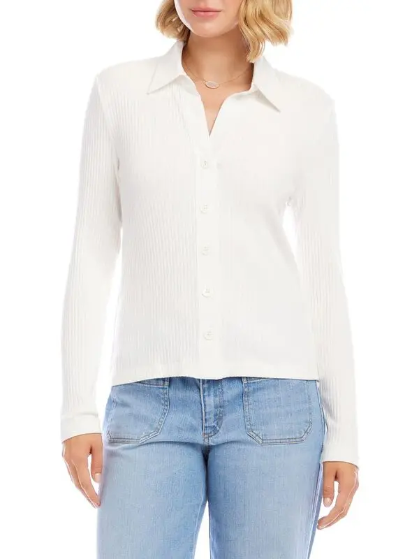 Karen Kane Button-up Rib Top - Off White
