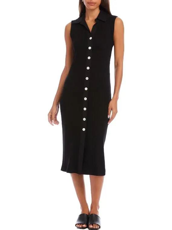 Karen Kane Sleeveless Knit Button-up Midi Dress - Black