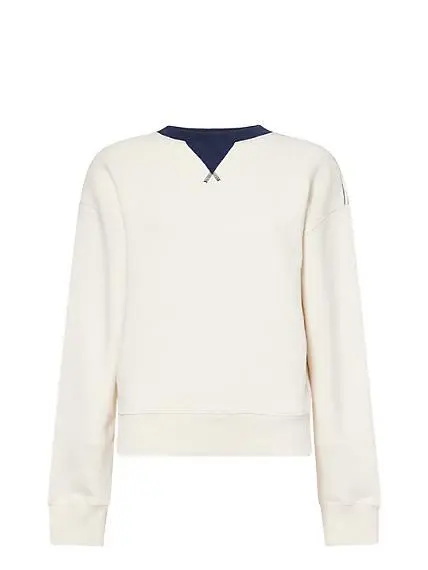 JW Anderson Contrast-collar Cotton Sweatshirt - Ecru Navy