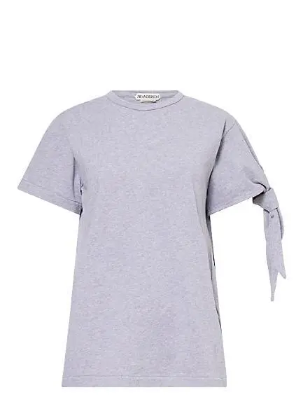 JW Anderson Knotted-sleeve Cotton T-shirt - Mid Grey Melange