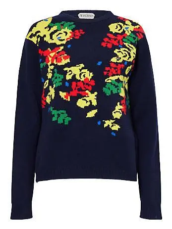 JW Anderson X Pringle Floral Wool Jumper - Navy