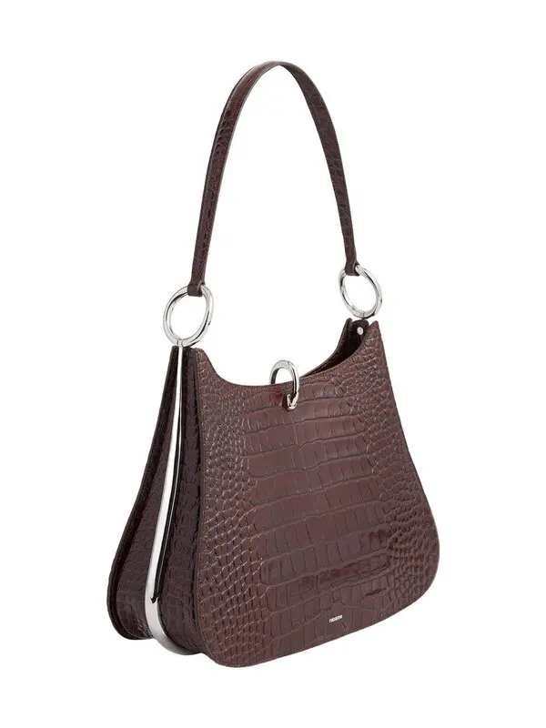Rabanne Large Ring Croc-embossed Leather Shoulder Bag - Brown Croco/silver