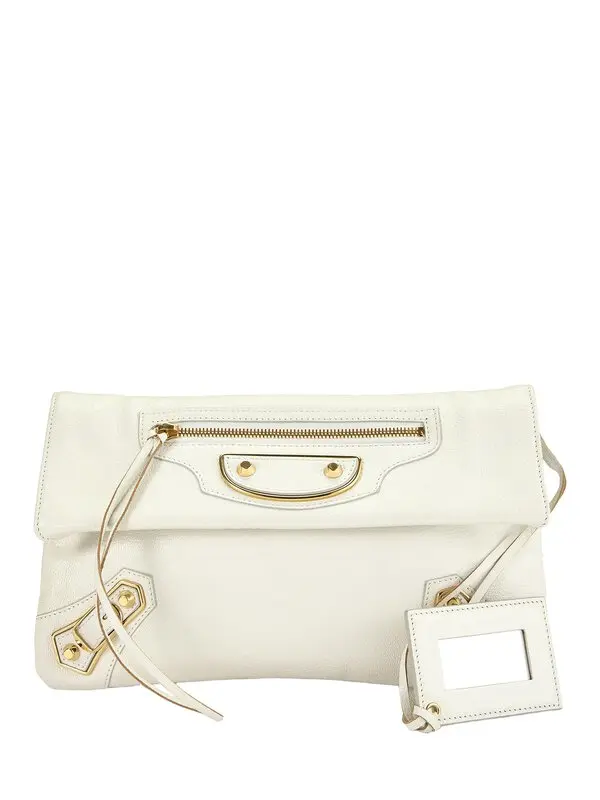 Balenciaga Chevre Metallic Edge Crossbody Clutch - White