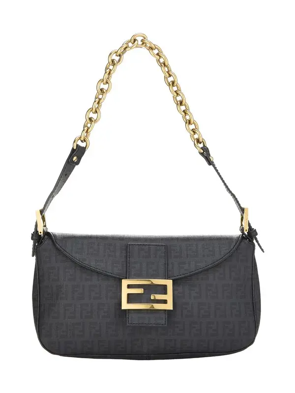 Fendi Zucchino Coated Canvas Shoulder Bag - Black