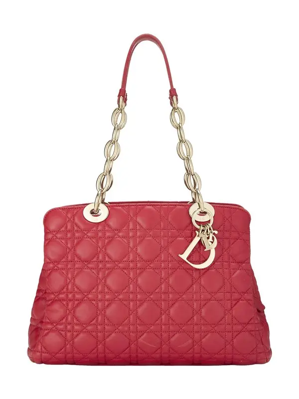 Dior Cannage Quilted Soft Tote - Red