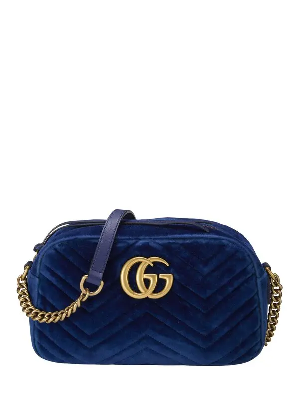 Gucci Velvet Gg Marmont Crossbody Bag - Blue