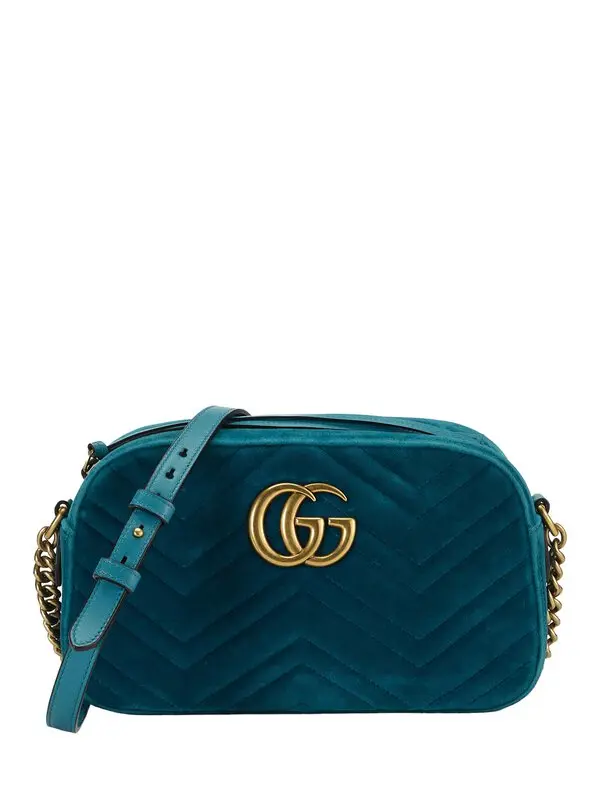 Gucci Velvet Gg Marmont Shoulder Bag - Blue