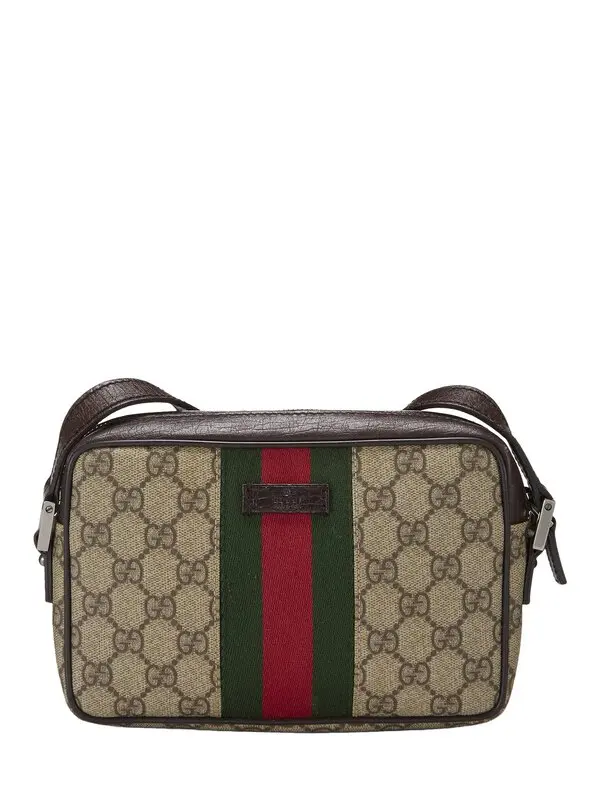 Gucci Gg Supreme Vintage Web Crossbody - Brown