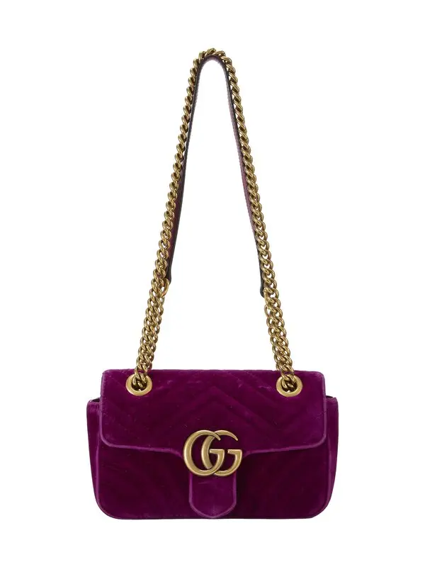 Gucci Gg Marmont Small Velvet Shoulder Bag - Purple
