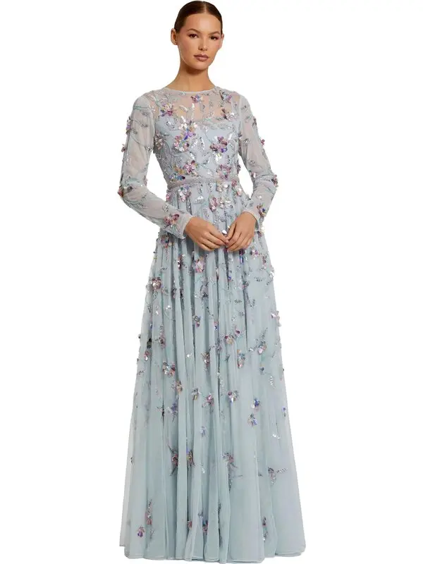 Mac Duggal Floral Embellished Evening Gown - Blue