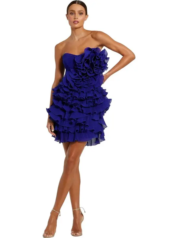 Mac Duggal Strapless Tiered Ruffle Mini Dress - Cobalt