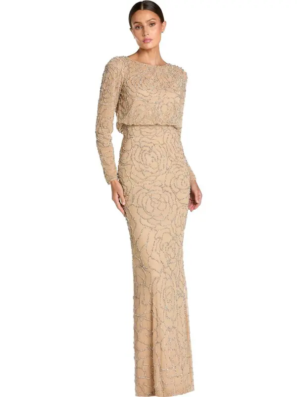 Mac Duggal Beaded Blouson Gown - Neutral
