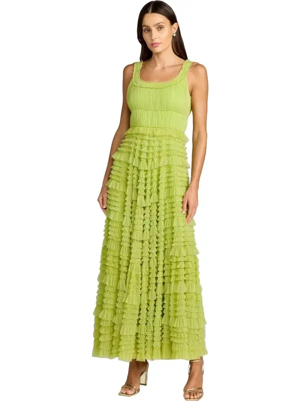 Mac Duggal Micro Ruffle Sleeveless Maxi Dress - Green