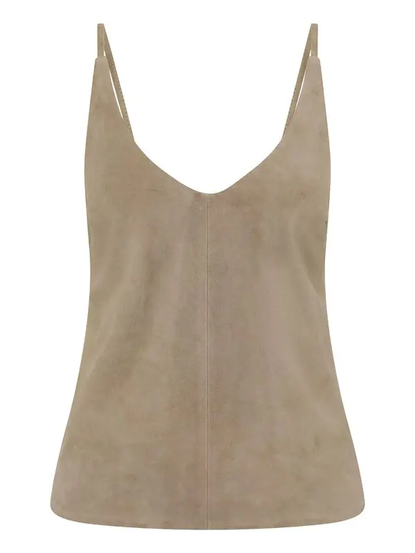 ST. AGNI Suede Low Back Tie Top - Neutral