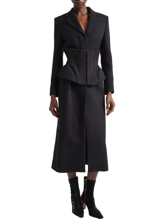 Alexander McQueen Long Cashmere & Wool Corset Coat - Black