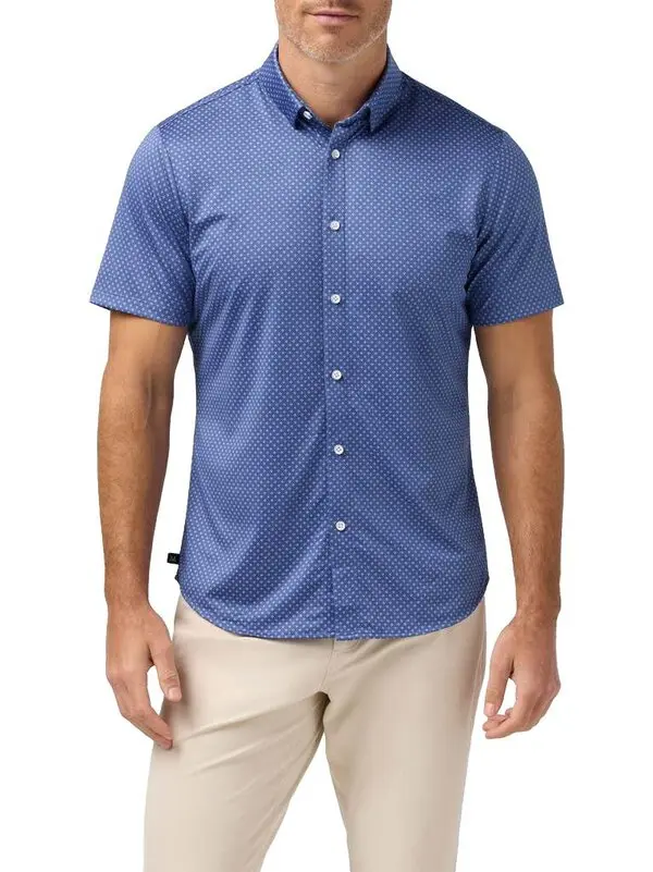 Mizzen+main Halyard Star Print Short Sleeve Performance Button-up Shirt - Coastal Fjord Star