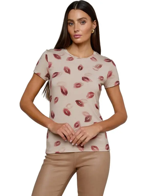 L'Agence Ressi Fitted T-shirt - Taupe/dark Red Faded Kiss