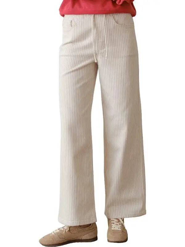 Marine Layer Ella Stripe Wide Leg Twill Pants - Ticking Stripe