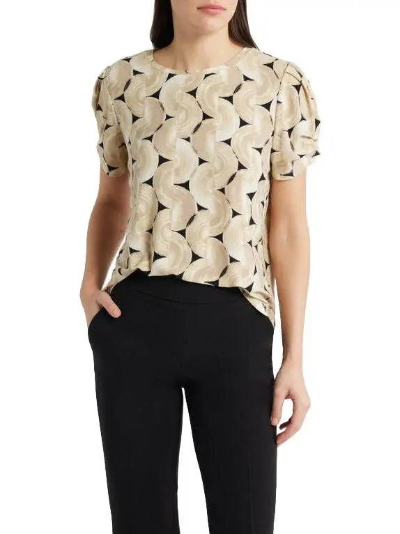 Anne Klein Pleated Sleeve Top - Latte Multi