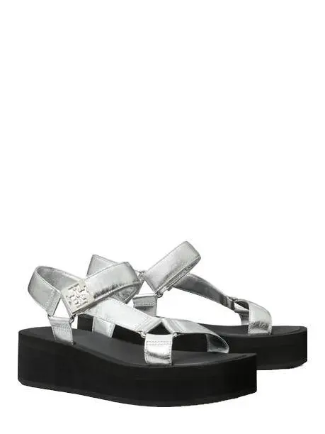 Tory Burch Mellow Platform Sandal - Silver/perfect Black