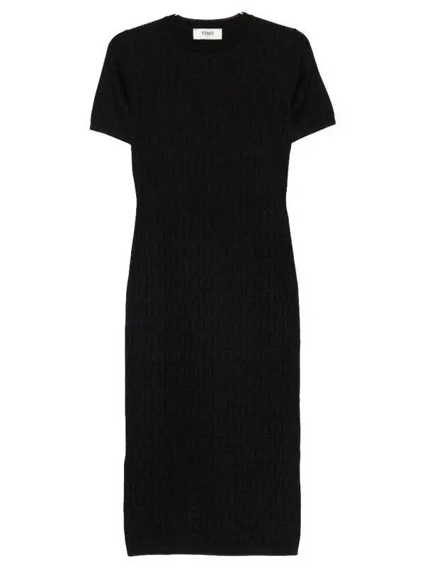 Fendi Ff Cotton Blend Dress - Black