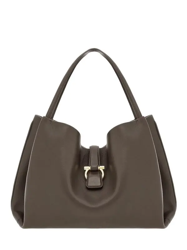 FERRAGAMO Large Leather Shoulder Bag - Grey