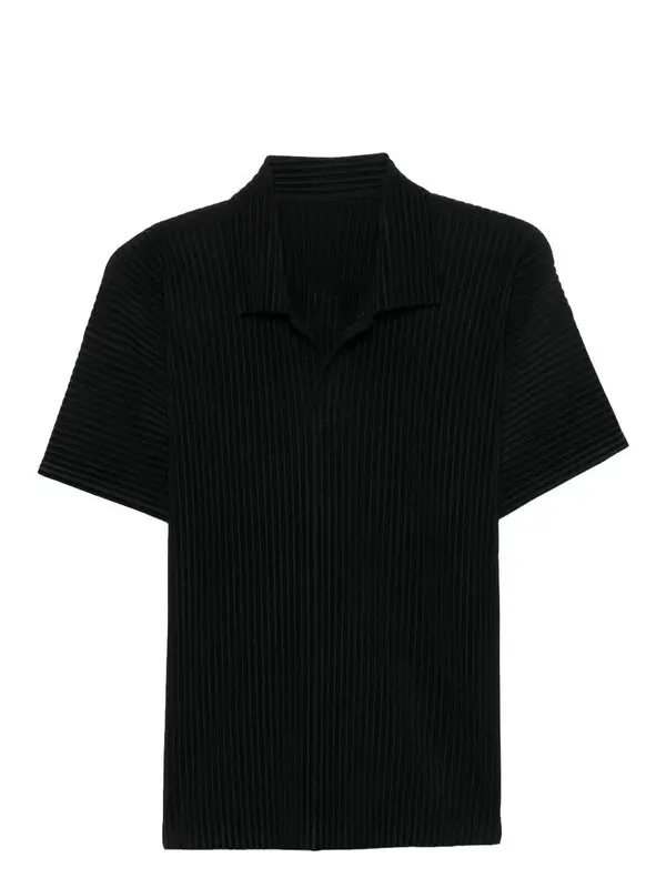 Issey Miyake Pleated Polo Shirt - Black