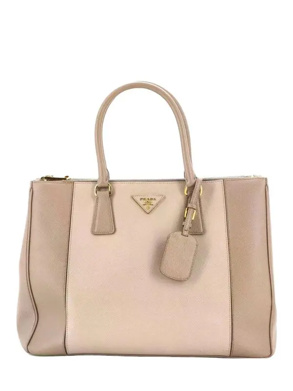Prada Double Zip Lux Saffiano Leather Medium Tote Bag - Neutrals
