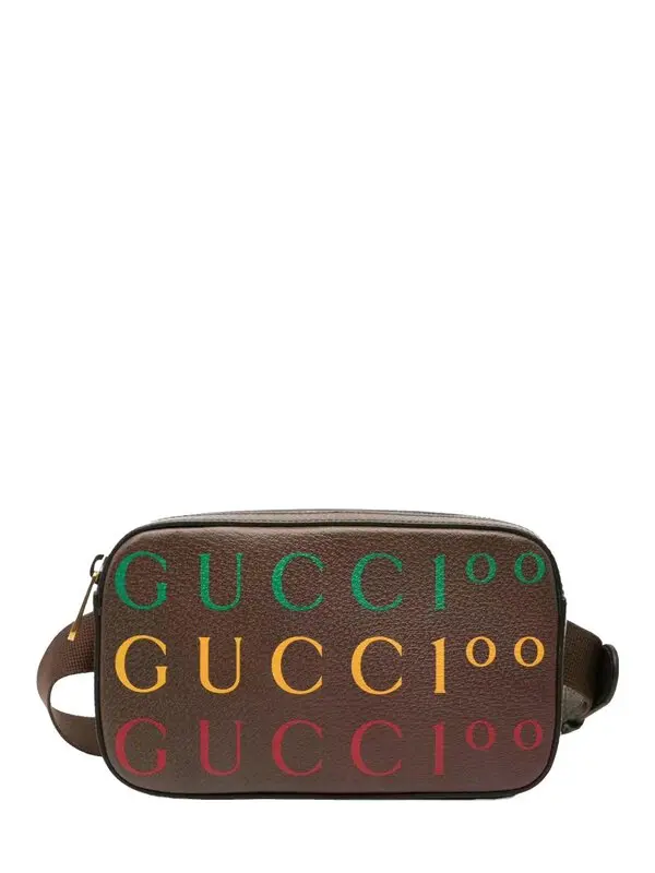 Gucci 2016-2025 100th Anniversary Textured Calfskin Logo Belt Bag - Brown