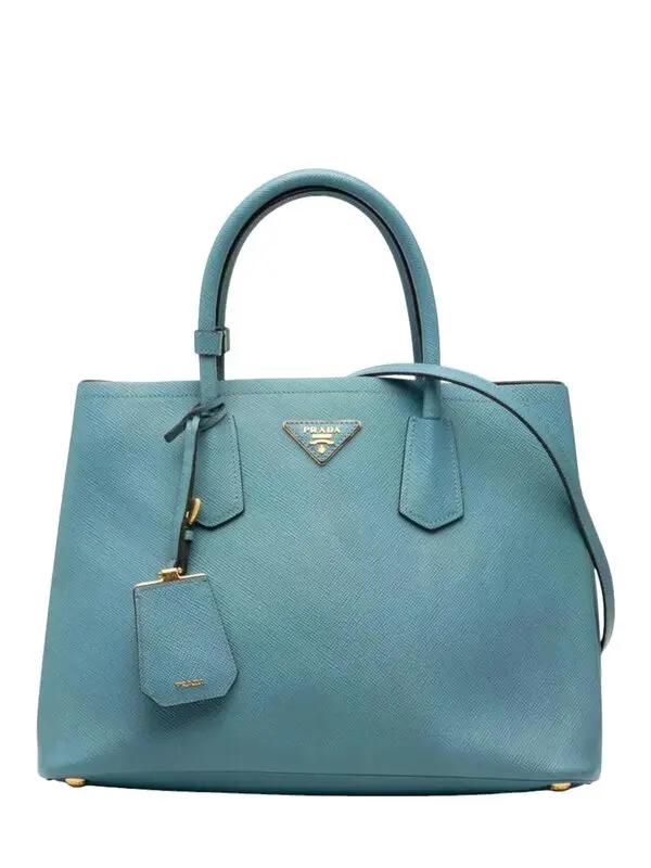 Prada Medium Saffiano Cuir Double Satchel - Blue