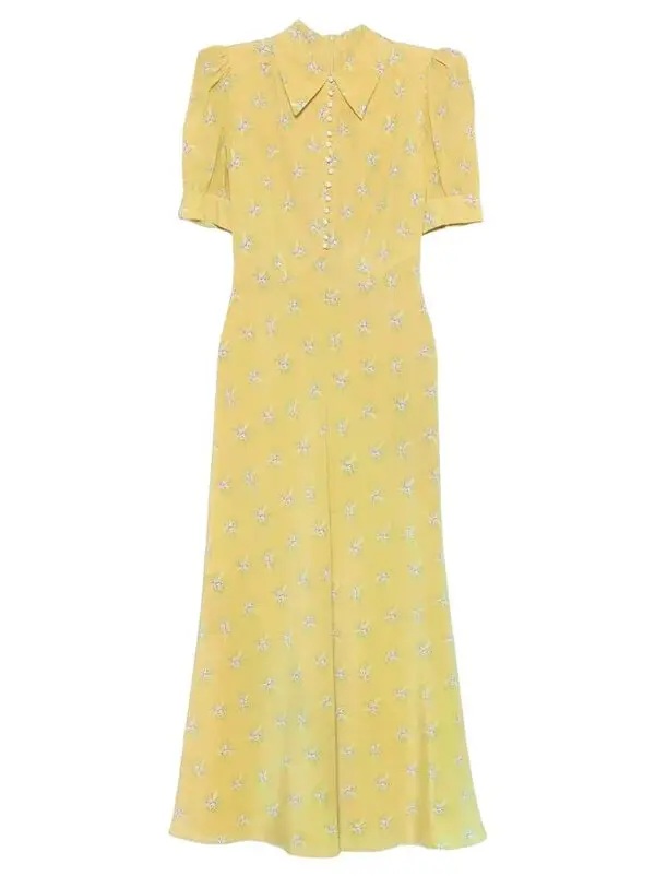Alessandra Rich Collared Floral Maxi Dress - Yellow