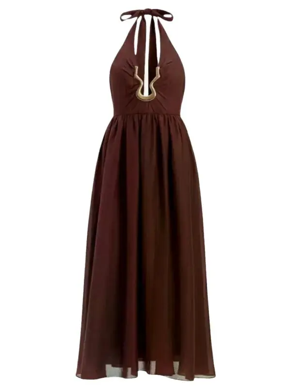 Bardot Halter-detail Midi Dress - Brown