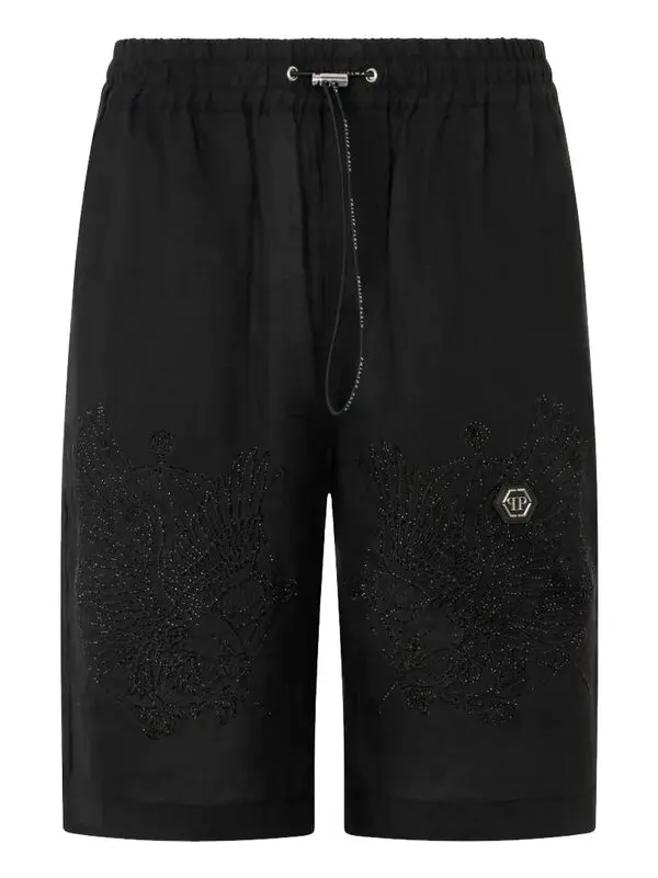 Philipp Plein Embroidered Linen Bowling Shorts - Black