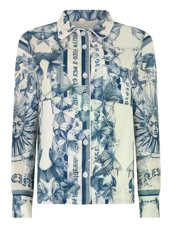 Philipp Plein Butterfly Tattoo Silk Shirt - Neutrals